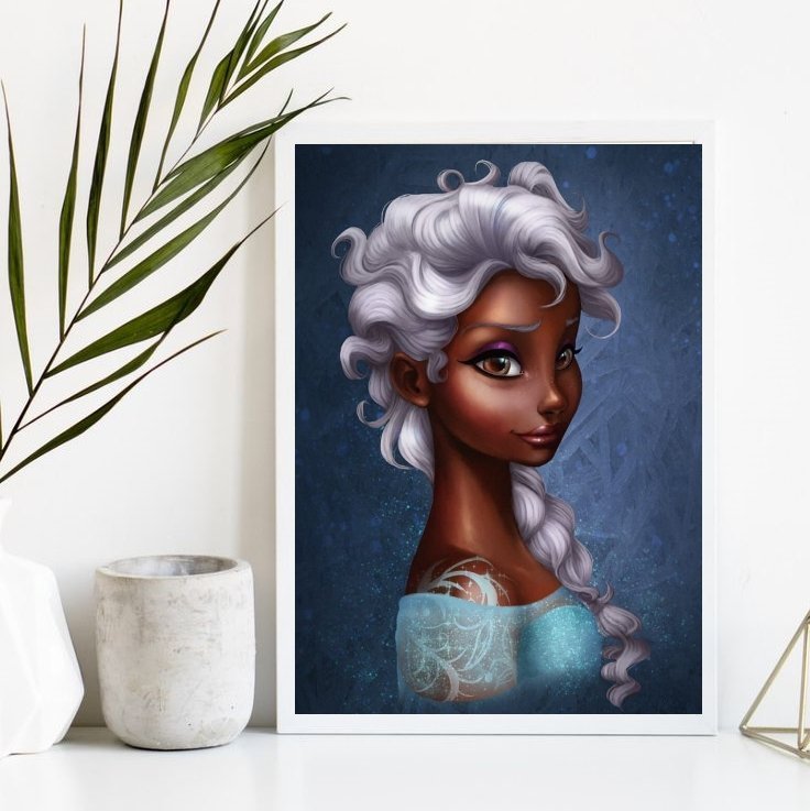 Quadro Princesa Elsa Versão Negra 45x34cm:Madeira preta | MadeiraMadeira