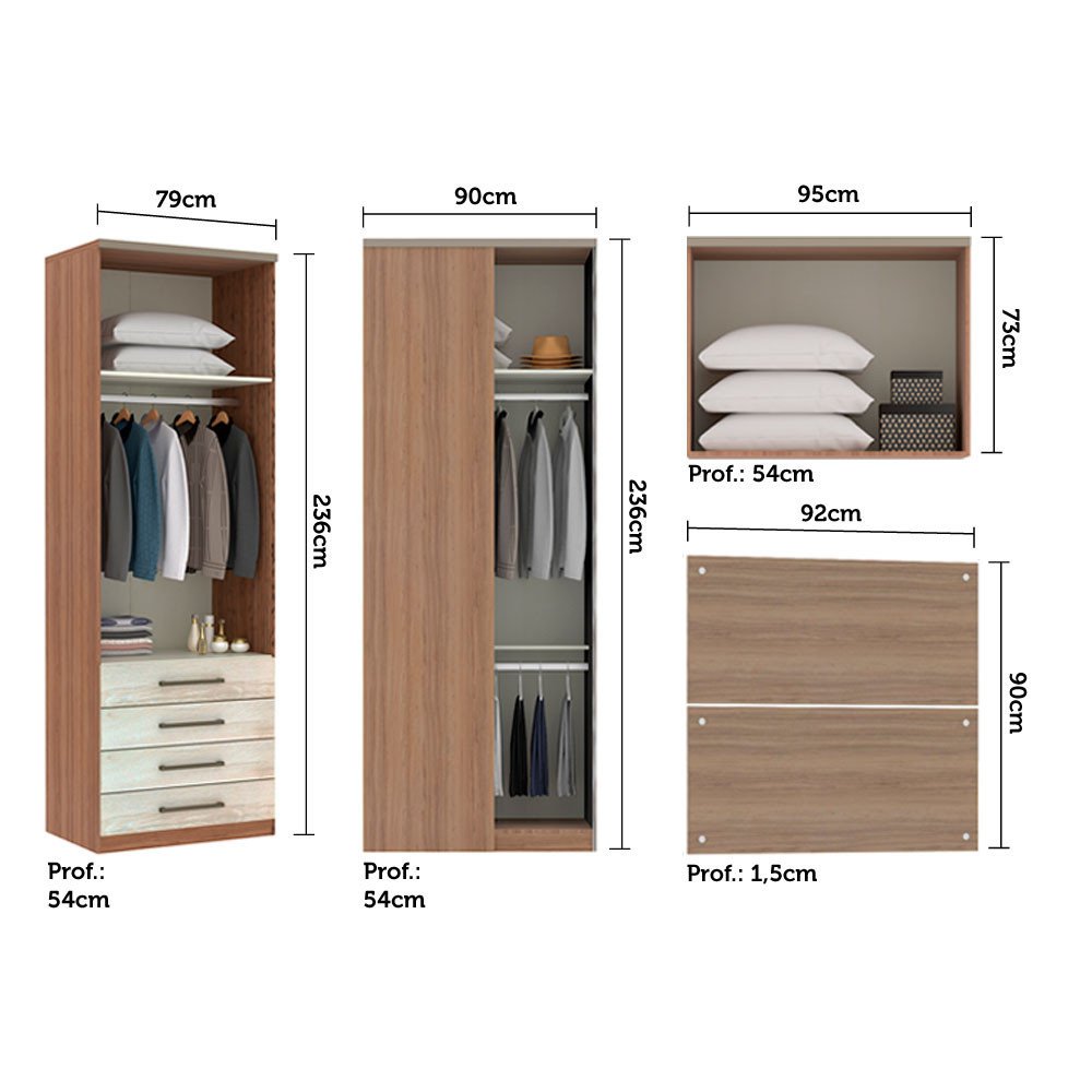 Guarda Roupa de Canto Solteiro 5 Portas 4 Gavetas Vanilla com Legno ...