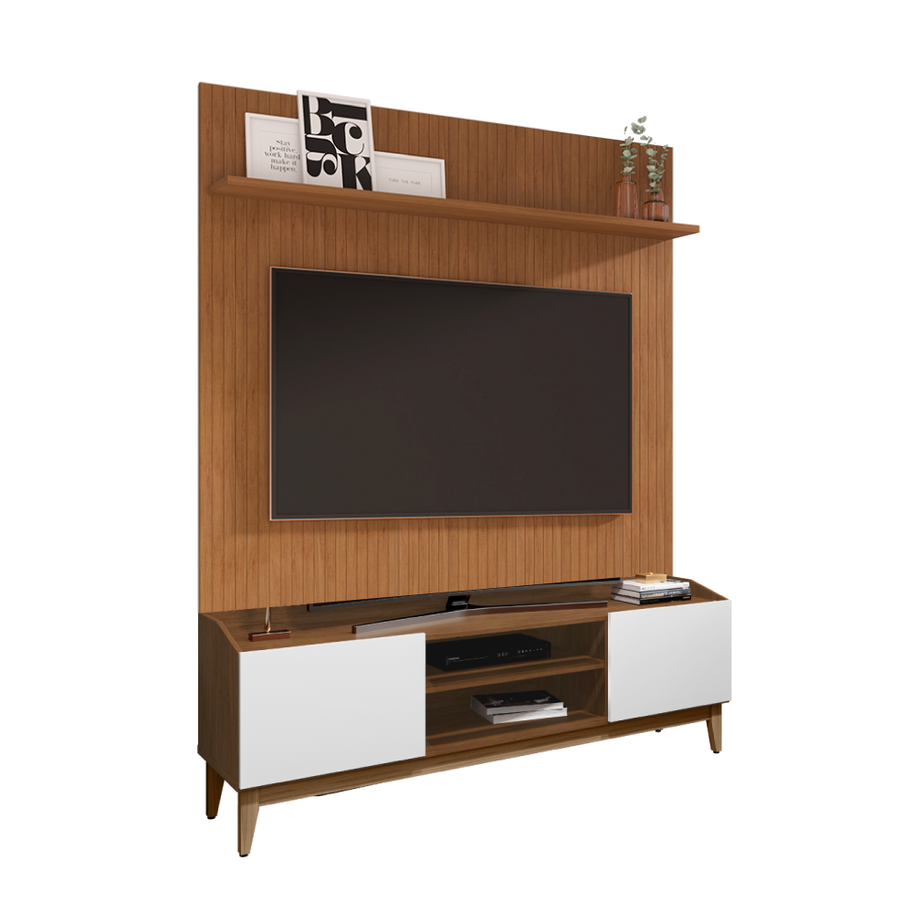 Conjunto Rack e Painel 60 Polegadas Hamburg Cedro Branco | MadeiraMadeira