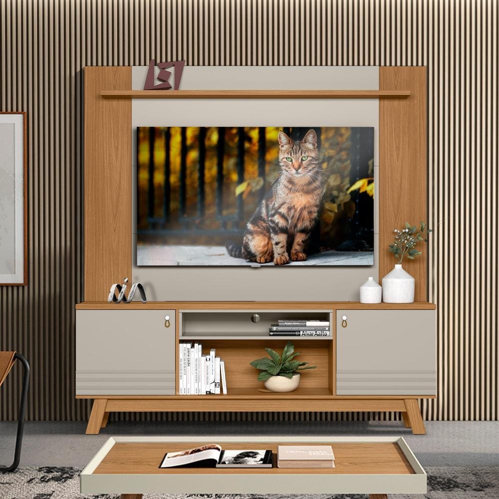 Estante Rack Com Painel TV 55 Polegadas Nature Off White Azaleia Blend ...