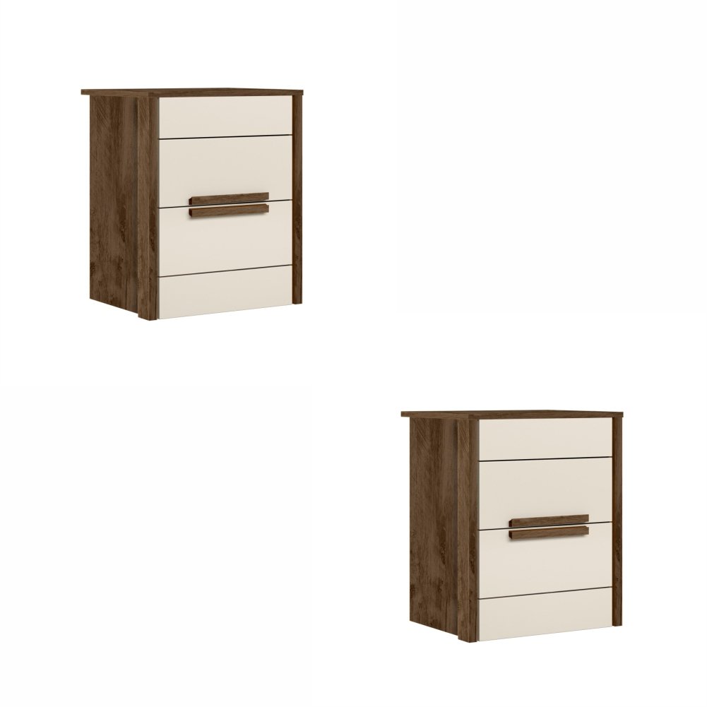 Kit 2 Mesas De Cabeceira Dhara Castanho Wood Off White | MadeiraMadeira