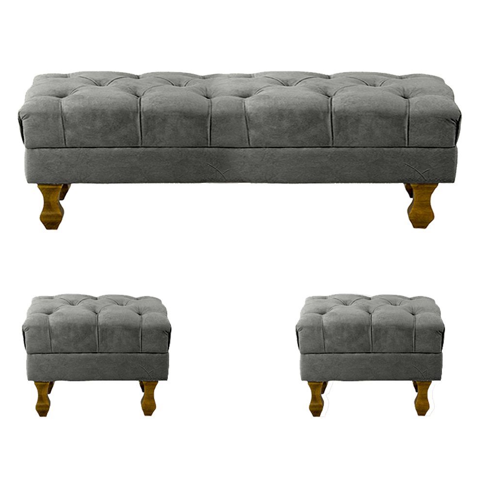 Kit 03 Puff Decorativo Quarto Recepção 2 Luiz Xv 45x50 e 1 de 1 Metro ...