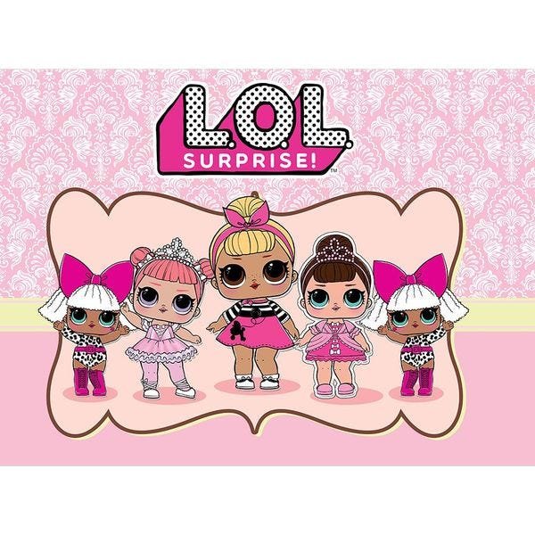 Kit Festa Painel Toalha Tapete em Lona LOL Rosa | MadeiraMadeira