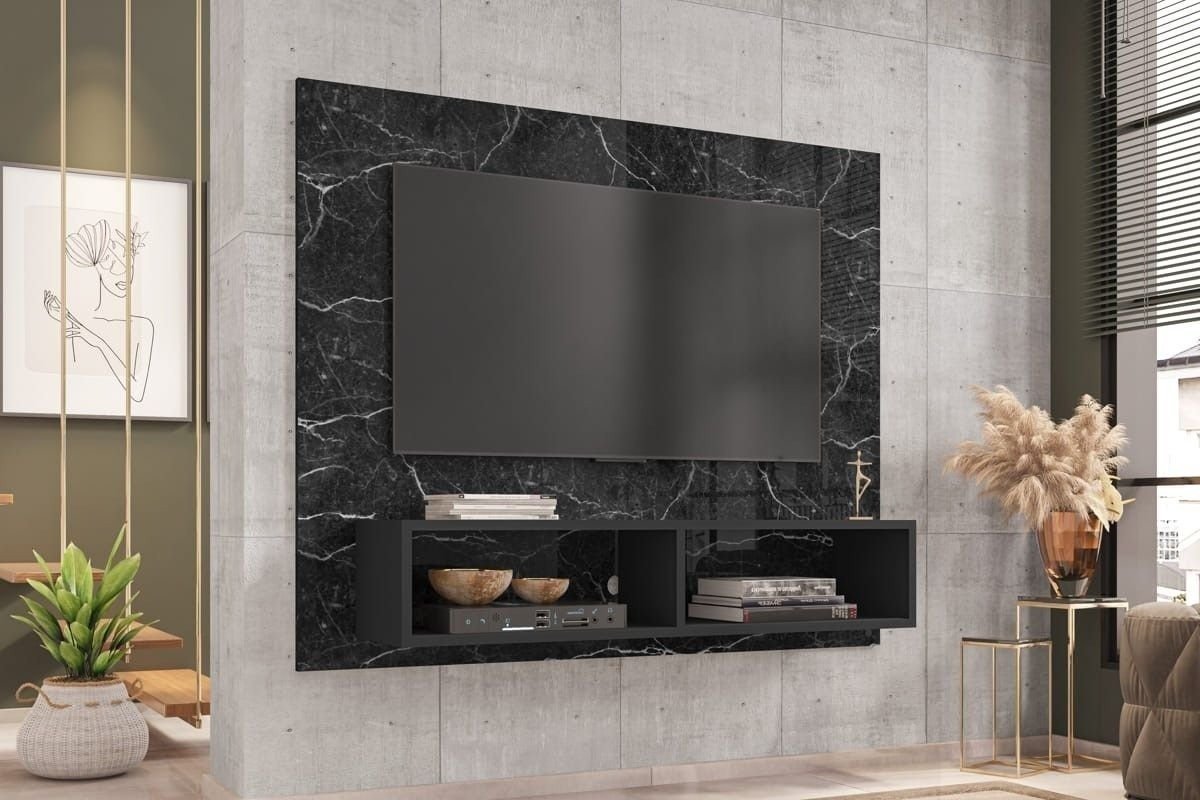 Painel para TV Viena 43 Polegadas Preto Marmorizado - Móveis Bechara ...