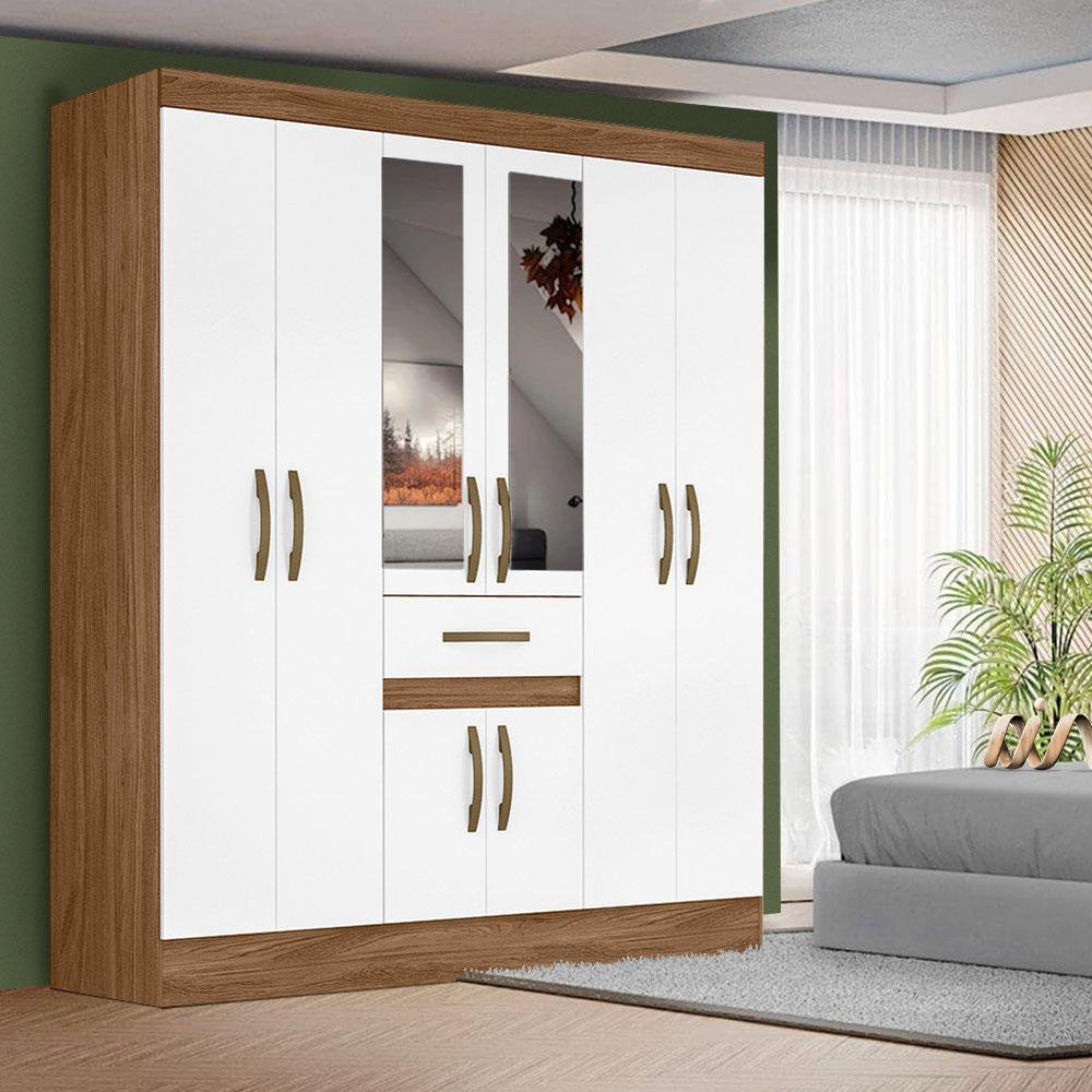 Guarda Roupa Grande 8 Portas 1 Gaveta Com Espelho Naturale Branco ...