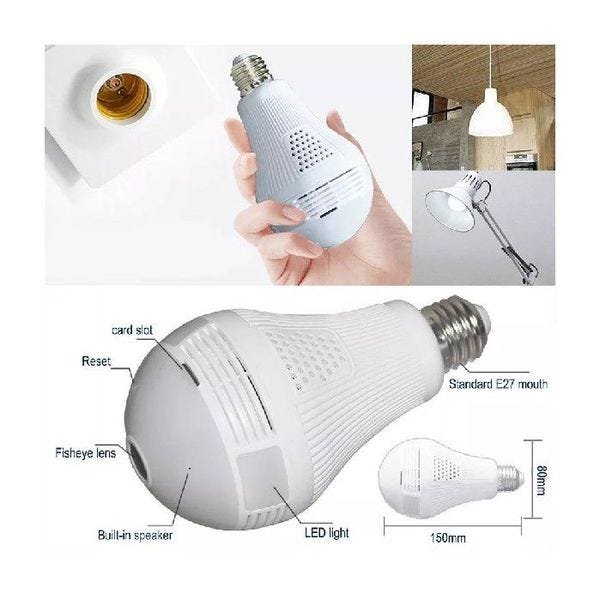 Câmera Lâmpada Ip 360° HD Panorâmica Led Wifi - 809 | MadeiraMadeira