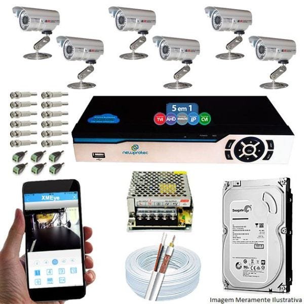 Kit Cftv 6 Câmeras Bullet CCD Infravermelho 3,6MM 1200L Dvr 8 Canais ...
