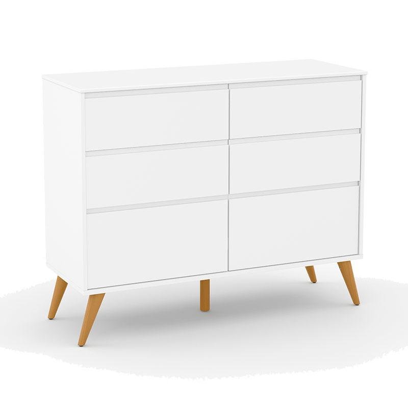 Cômoda Retrô Clean 6 Gavetas Branco Soft Eco Wood - Matic | MadeiraMadeira