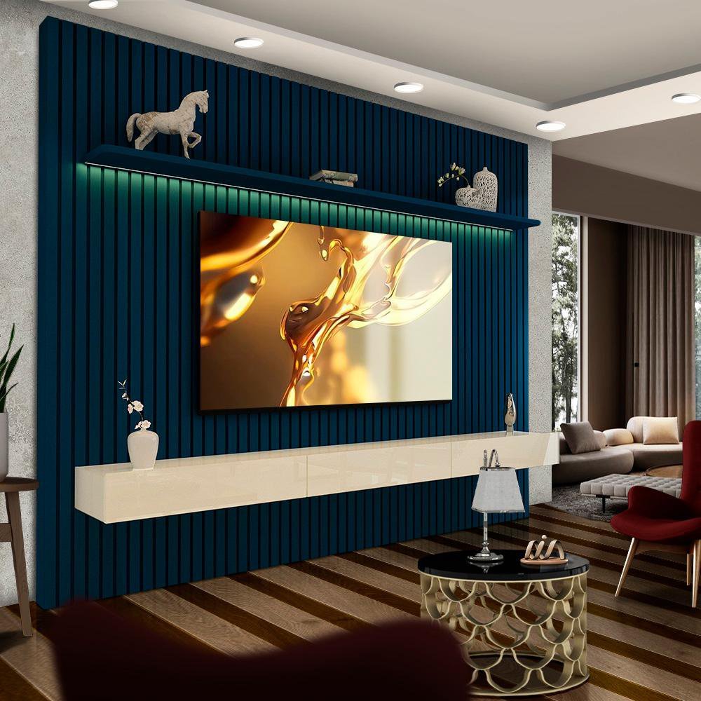 Painel Ripado Para Tv 85 Polegadas Azul Acetinado Off White Jax Shop Jm ...