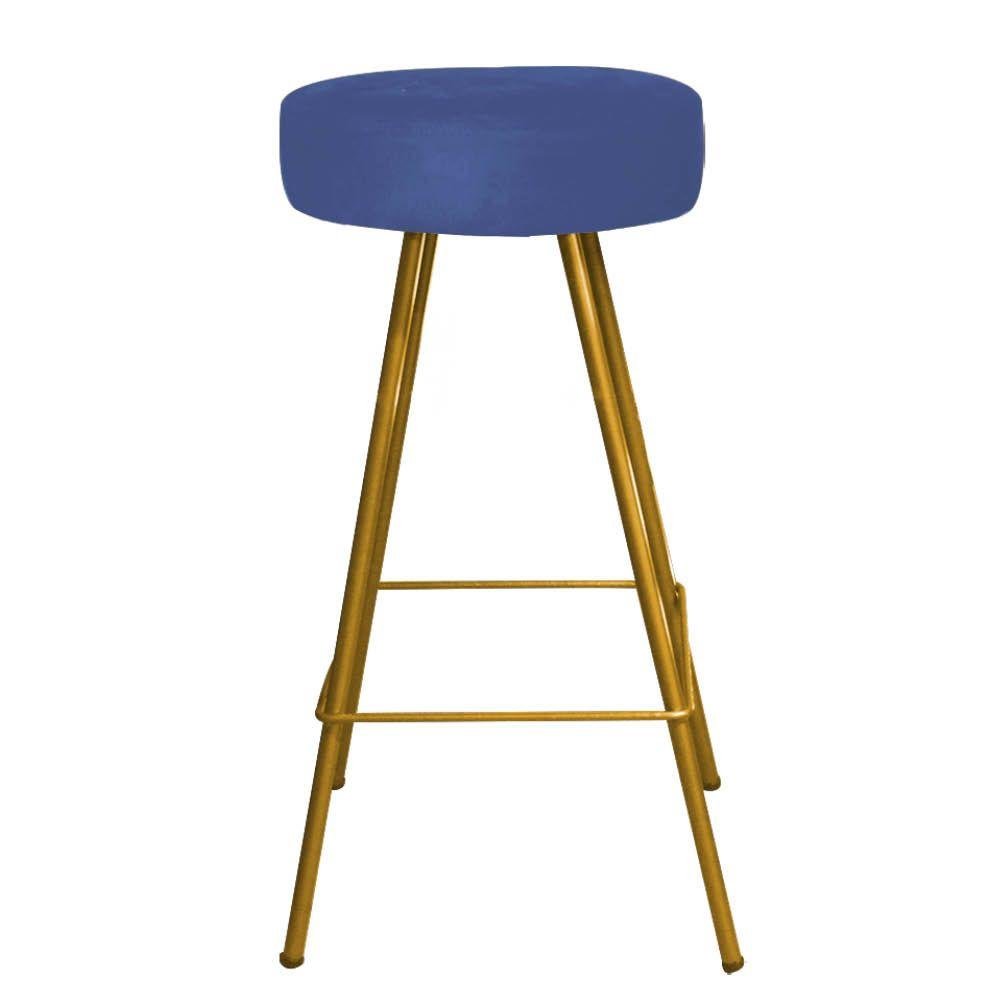 Kit 09 Banqueta Alta Laisa Dourado Suede Azul Marinho | MadeiraMadeira