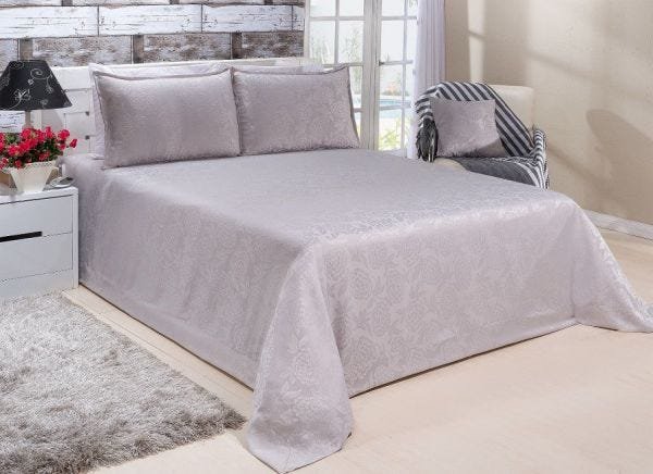 Cobre Leito Colcha Casal King Cinza 3 Peças Jacquard Dupla Face ...