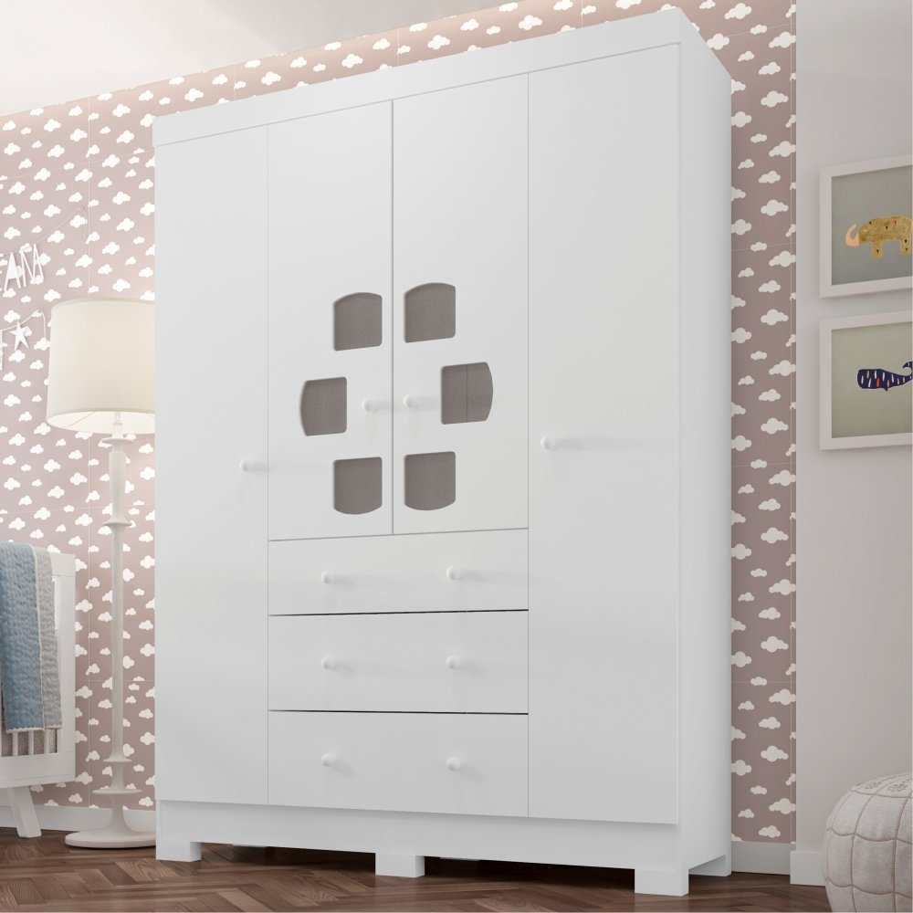 Guarda-Roupa Roupeiro Infantil 4 Portas Isabella Branco Flex Azul/Rosa ...
