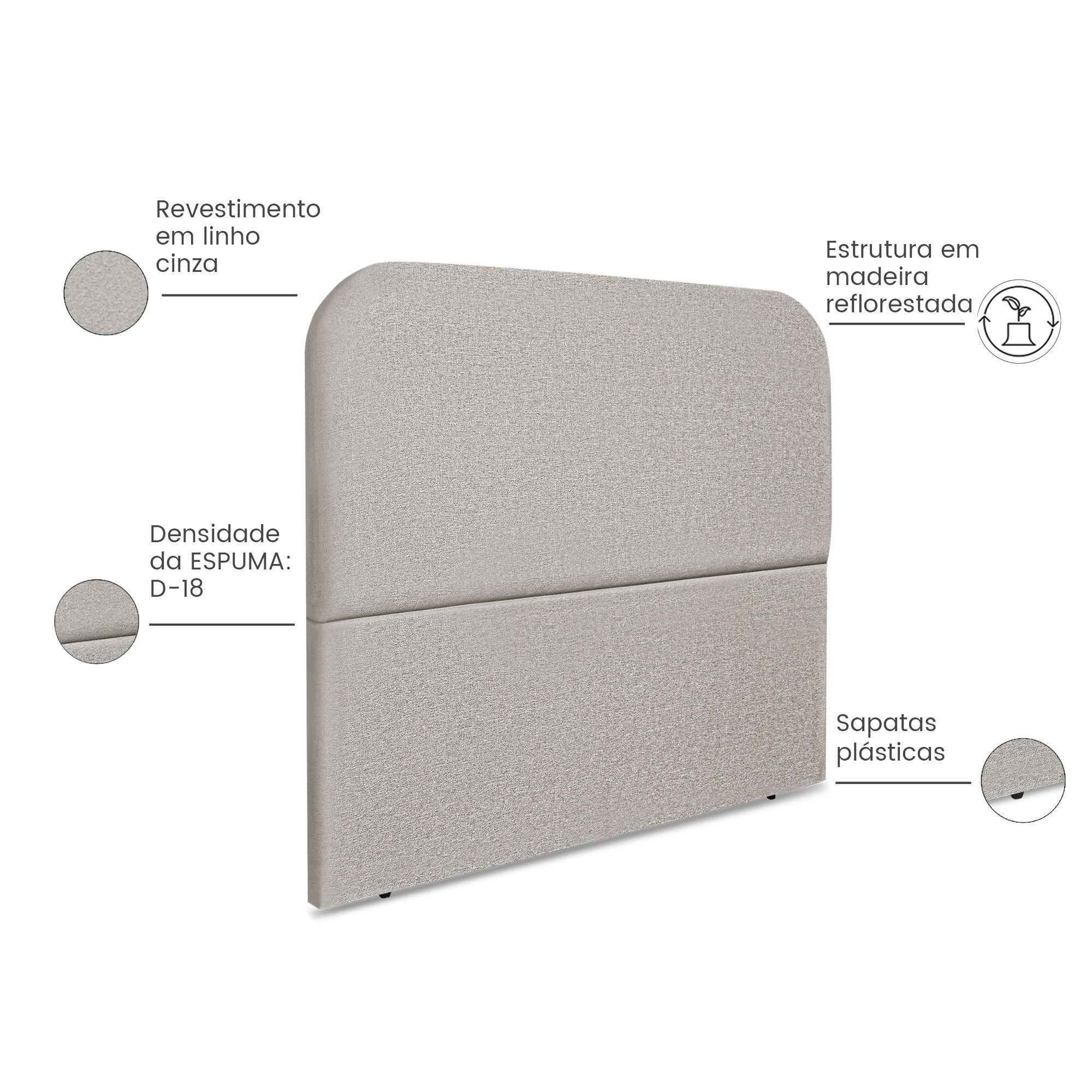 Cabeceira Estofada Queen Alana 160cm Linho Cinza | MadeiraMadeira