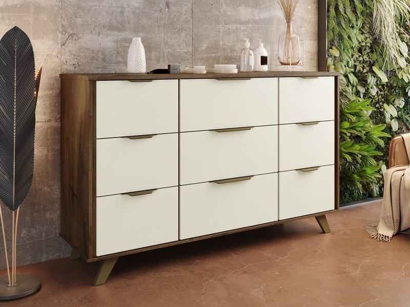 COMODA BUFFET OLIMPIA 9 GAV 100% MDF BRAUNA OFF WHITE | MadeiraMadeira