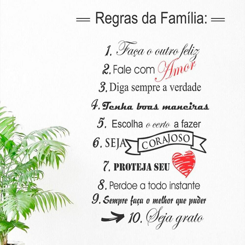 Adesivo de parede Frase Regras da Familia-Grande 75x110cm | MadeiraMadeira