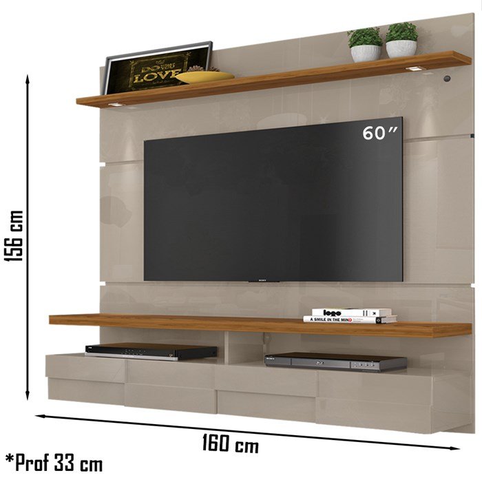 Bancada Suspensa Para TV 60 Polegadas 2751 Fendi Naturale Madetec | MadeiraMadeira