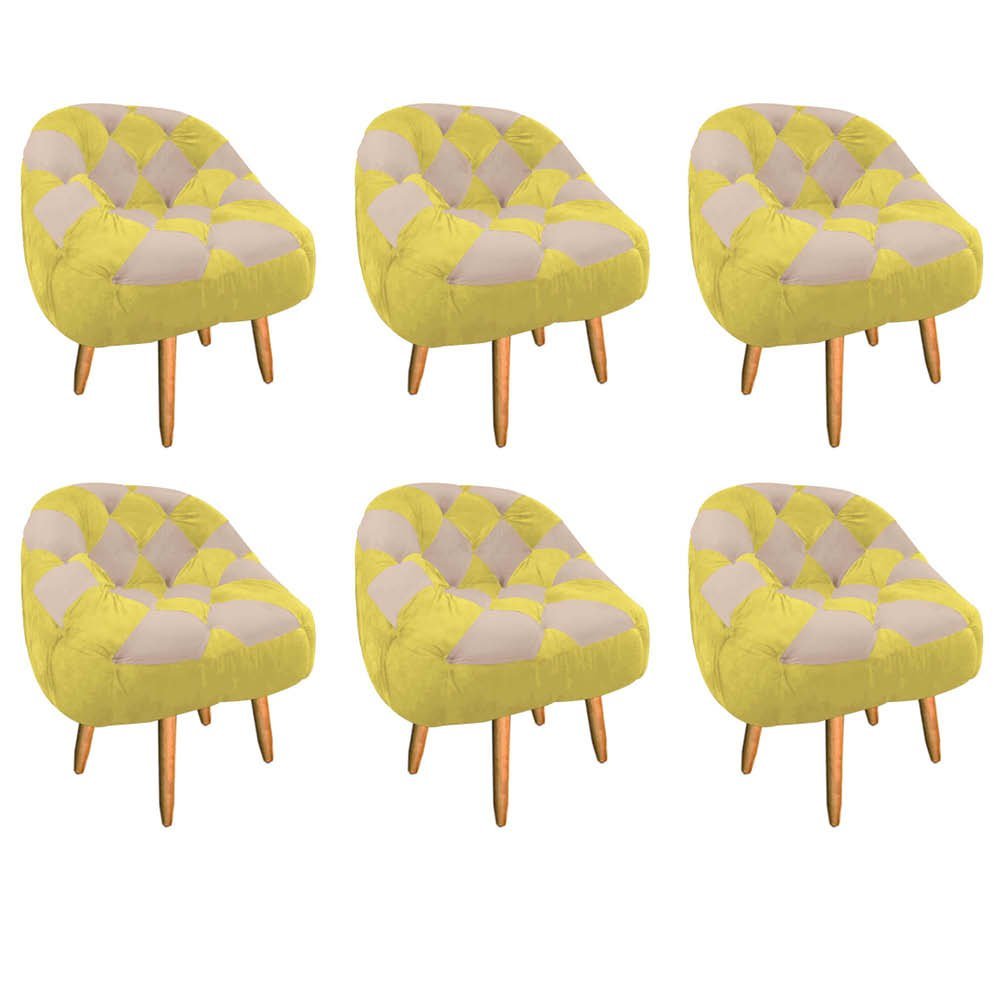 Kit 06 Poltrona Paloma Escritório Sala Pé Palito Suede Amarelo e Suede ...