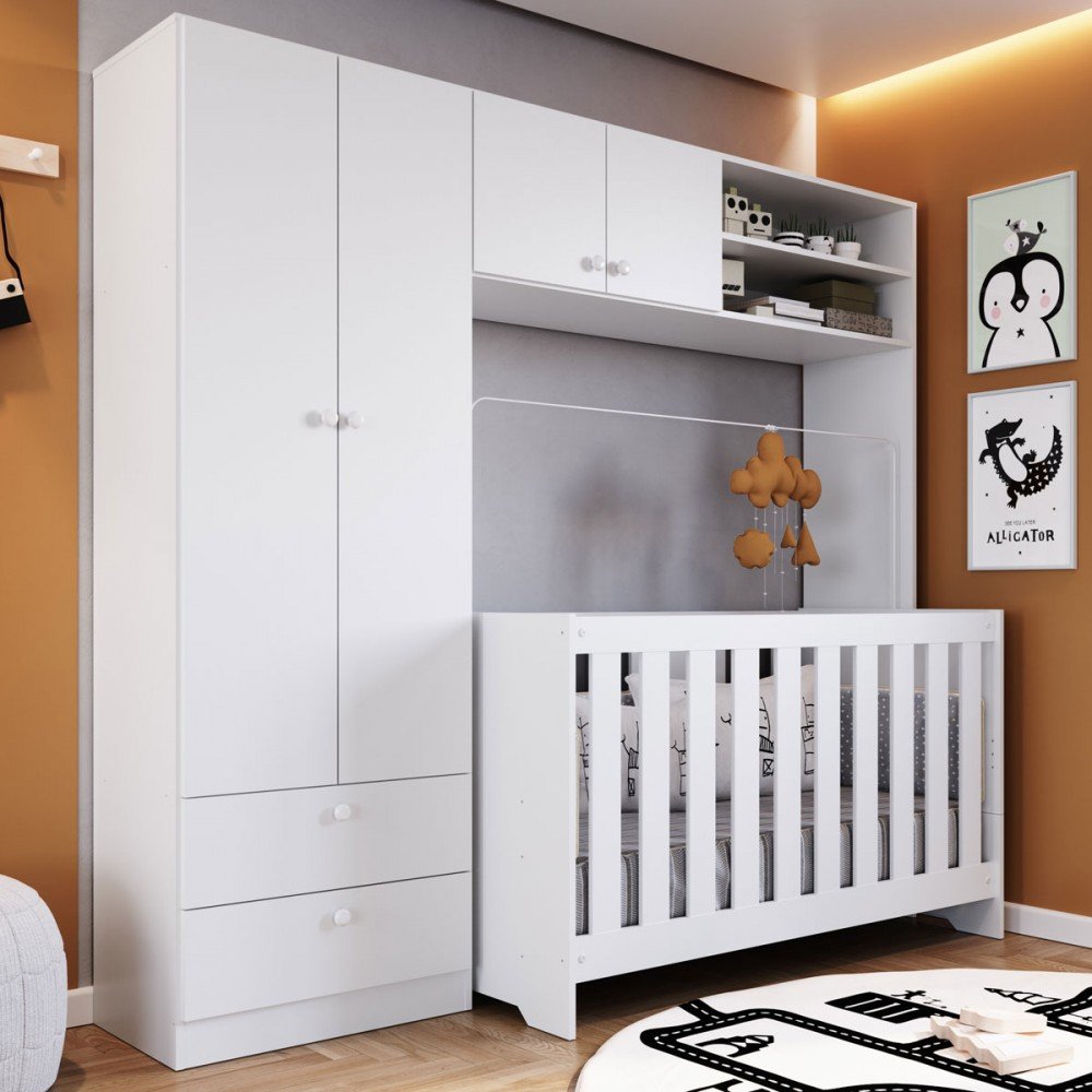 Quarto de Bebê Completo Aconchego 05 4 Portas 2 Gavetas Branco ...