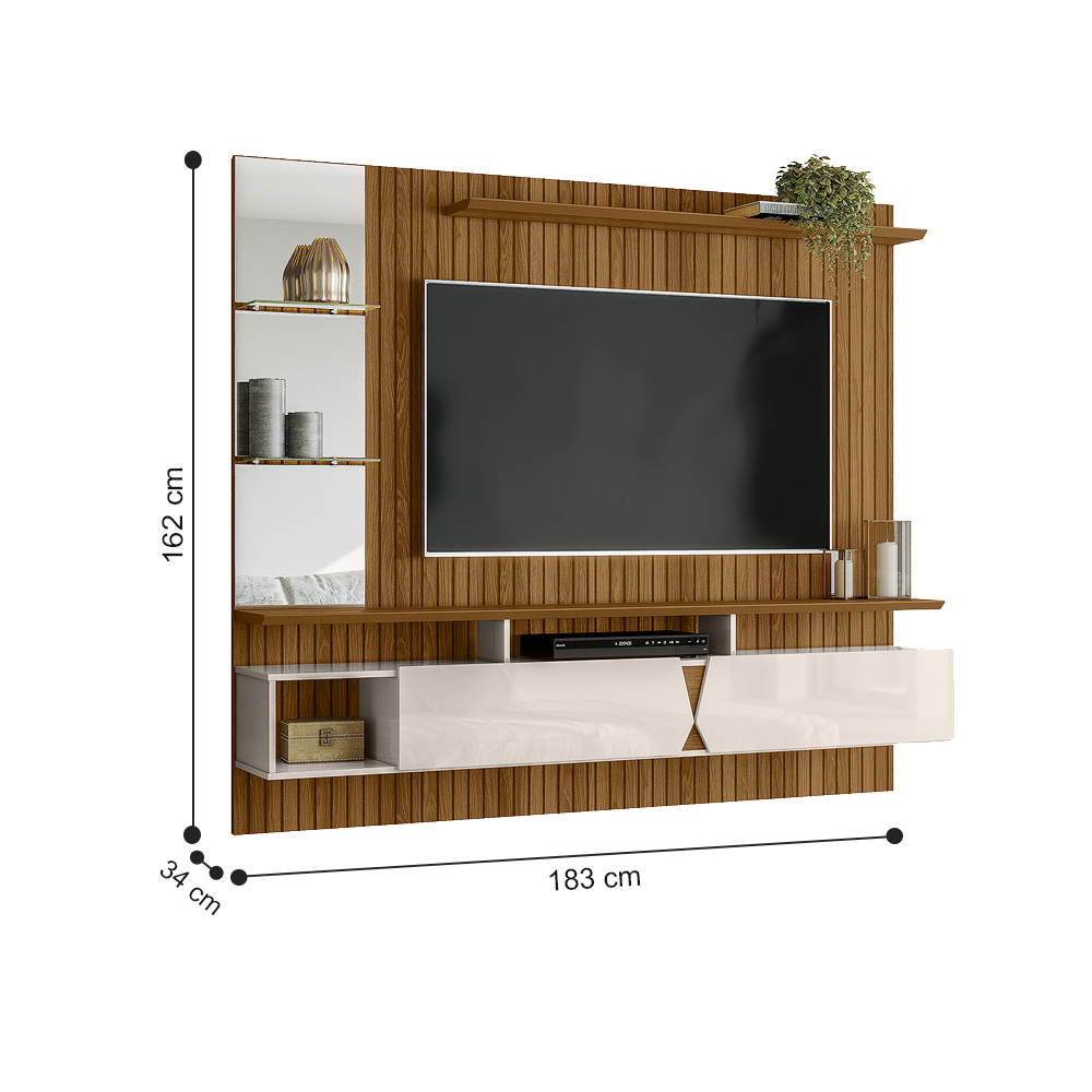 Painel para Tv 55 Polegadas Ripado Dubai Freijó Off White | MadeiraMadeira