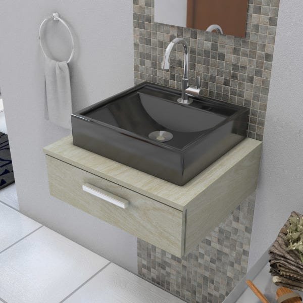 Cuba de Apoio Para Banheiro Retangular 40X38 Cm Ravena Preto ...
