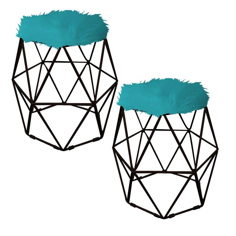 Kit 02 Puff Luna Aramado Hexágono Preto Azul Turquesa | MadeiraMadeira