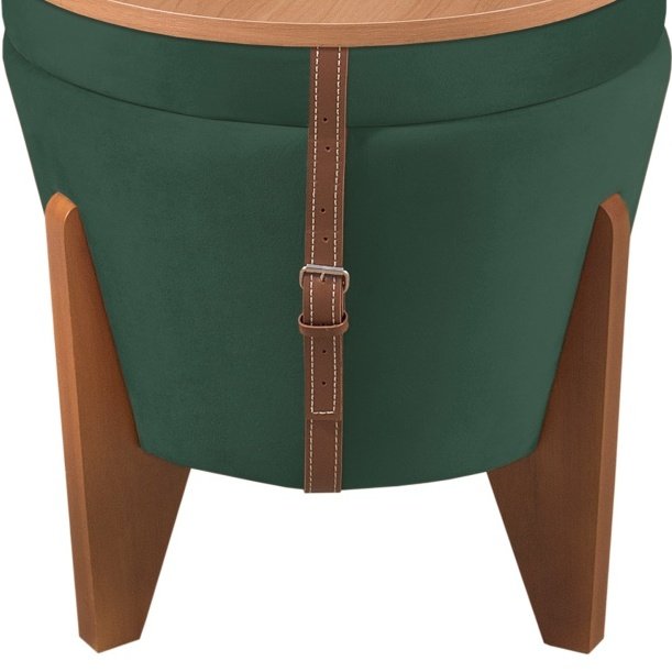 Puff Baú Multifuncional Tampo Amadeirado Veludo Verde | MadeiraMadeira