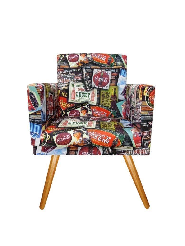 Poltrona Decorativa Bia Suede Coca Cola Pés Madeira Ms Decor | MadeiraMadeira