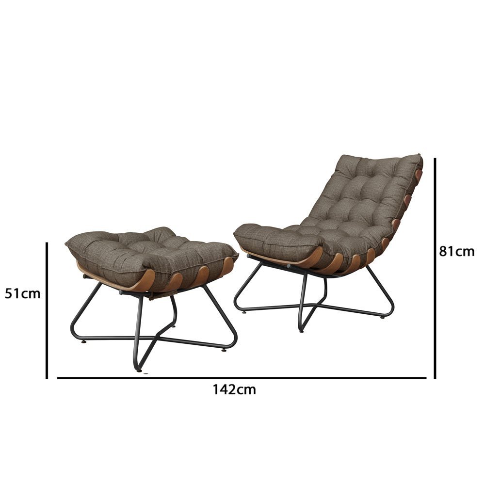 Conjunto Poltrona e Puff Costela Eva Madeira Base Preto- Aliw Decor Cor ...