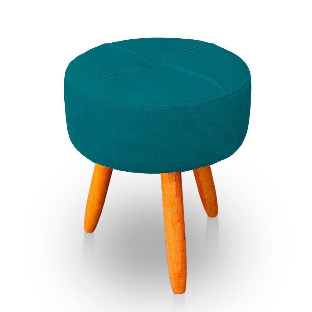 Puff Redondo Com Botão Suede Cor Azul Turquesa | MadeiraMadeira