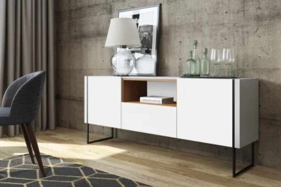 Balcão Buffet 2 Portas 1 Gaveta Vesta 147Cm Hanover/Branco/Preto ...