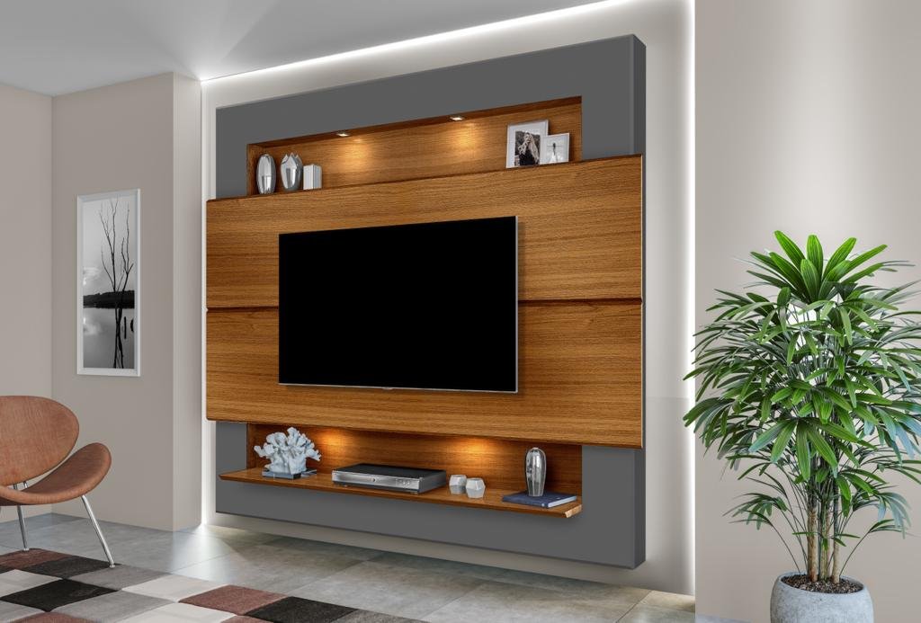 Painel Home com Led Suspenso para TV até 75 100% mdf Milão Carvalho com ...