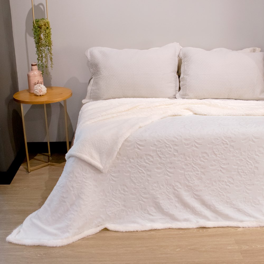 Manta Sherpa Lady Flannel Casal 1,80x2,20 Appel:Branca | MadeiraMadeira