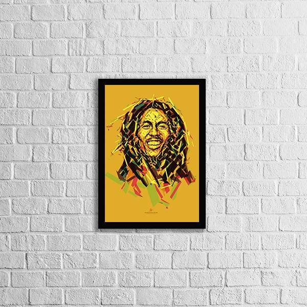 Quadro Bob Marley Amarelo 24x18cm - com vidro:Madeira branca ...