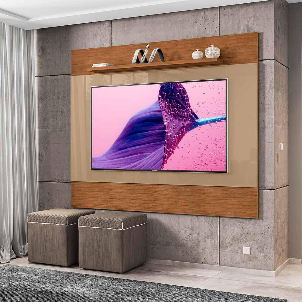 Painel TV Sala 60 Polegadas Com Prateleira 158cm Champagne Cedro Quasar ...