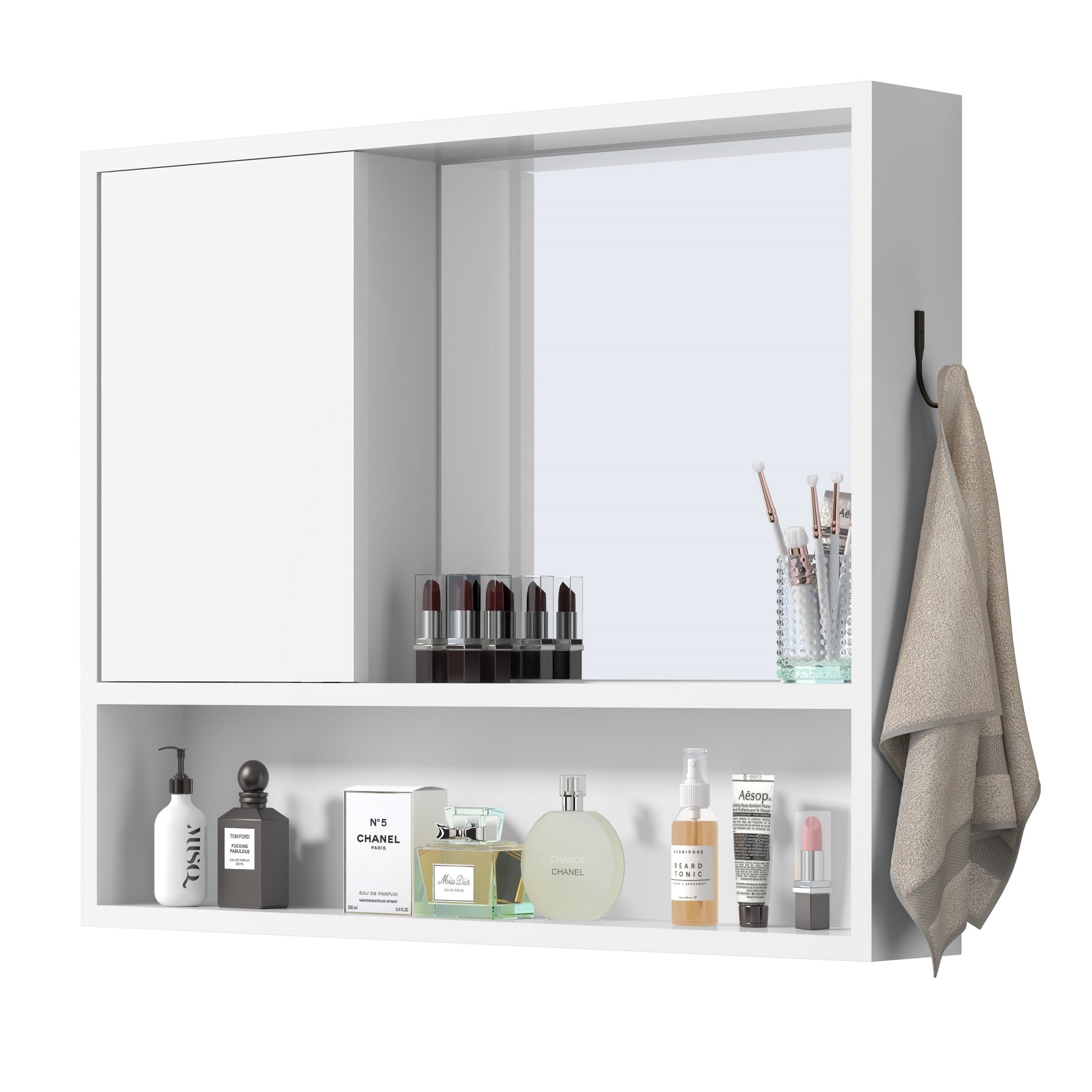 Armário De Banheiro Com Porta Escovas e Gancho Amon Branco | MadeiraMadeira