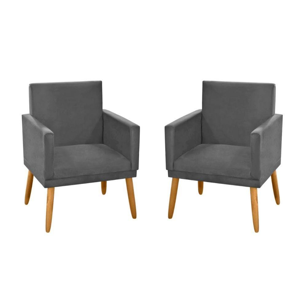 Kit 02 Poltronas Nina Rodapé Suede Cinza Grafite | MadeiraMadeira