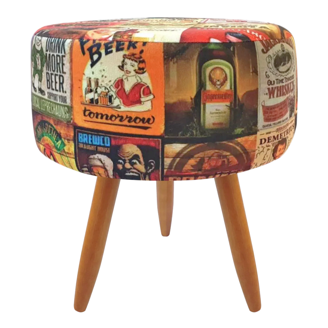 Puff Redondo com Pés Palito Tecido Cerveja Beer | MadeiraMadeira