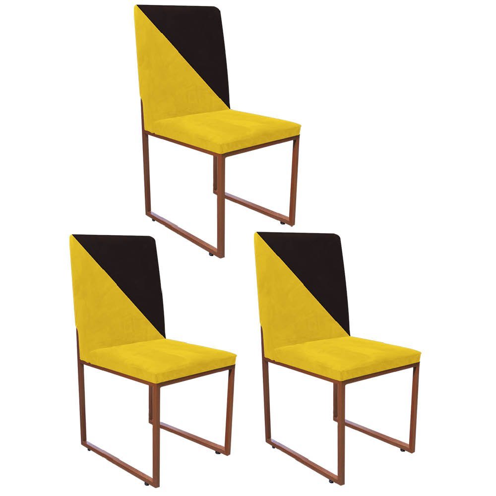 Kit 03 Cadeira Office Stan Duo Sala de Jantar Industrial Ferro Bronze ...