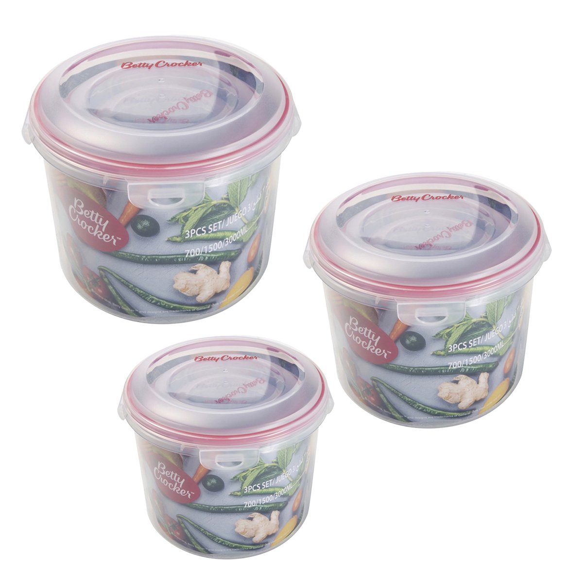 Jogo 3 Potes Plásticos 700ml 1,5litros e 3litros Betty Crocker Marmitas ...