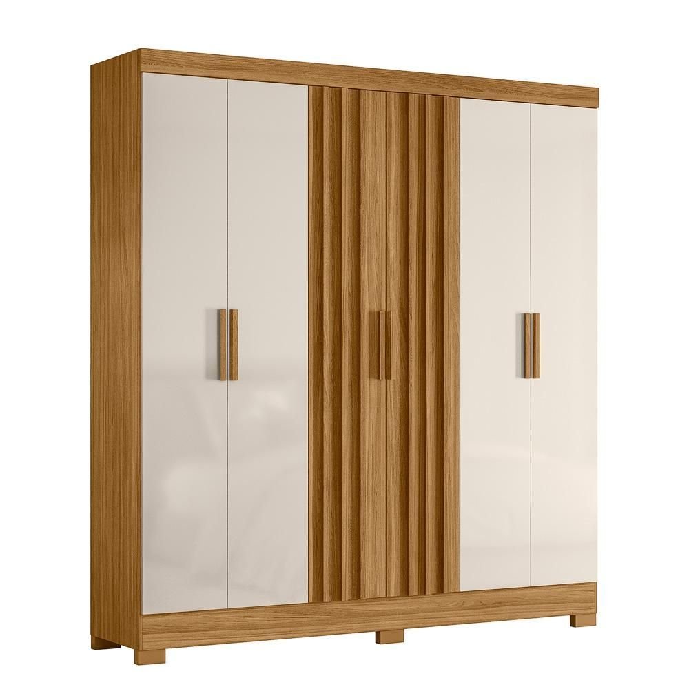 Guarda Roupas Casal Ripado 6 Portas 2 Gavetas Valença Freijó/off White ...