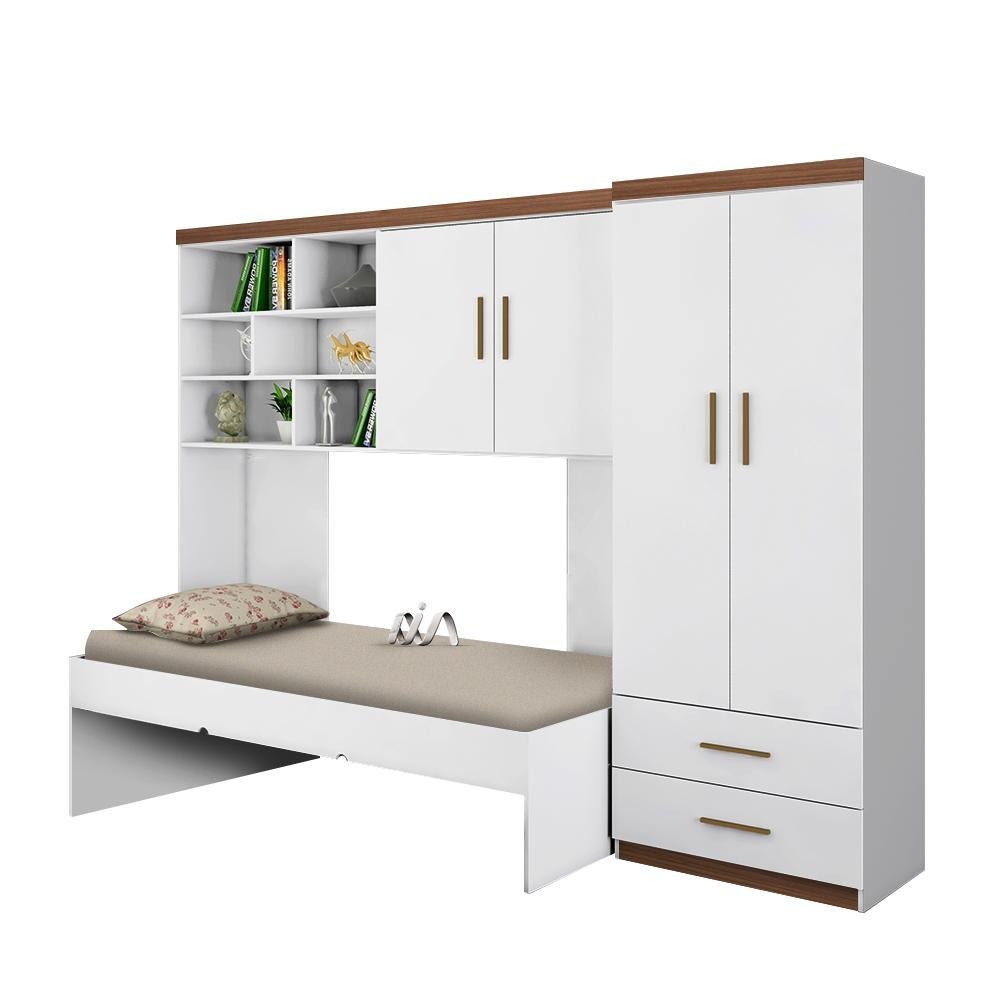Quarto Modulado Juvenil Completo 3 Peças Branco Amadeirado Chiara ...