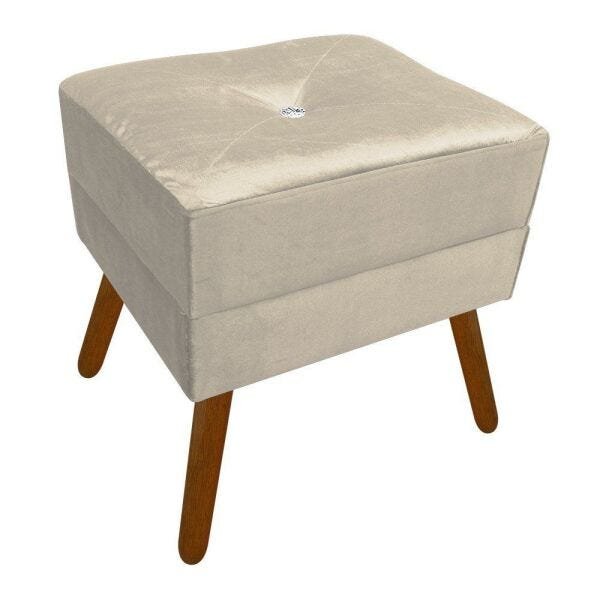 Puff Decorativo Bella Acetinado Bege com Strass e Pés Palito ...