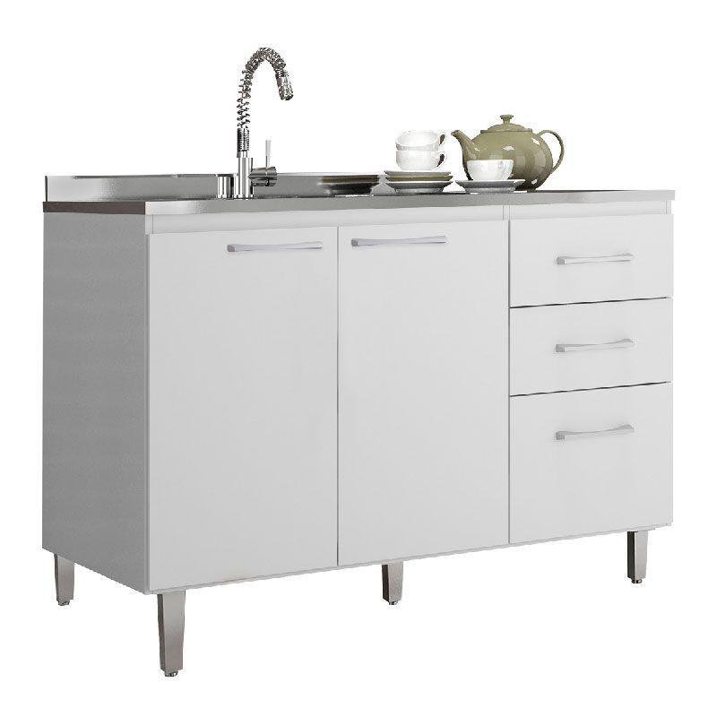 Balcão Cozinha 120cm Áustria Sem Tampo - Rud Rack - Branco | MadeiraMadeira