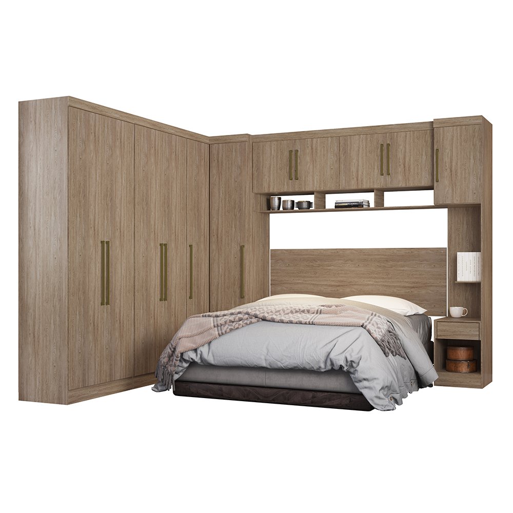 Jogo de Quarto Nogal Modulado Firenze 7 Pçs Roupeiro + Armário ...