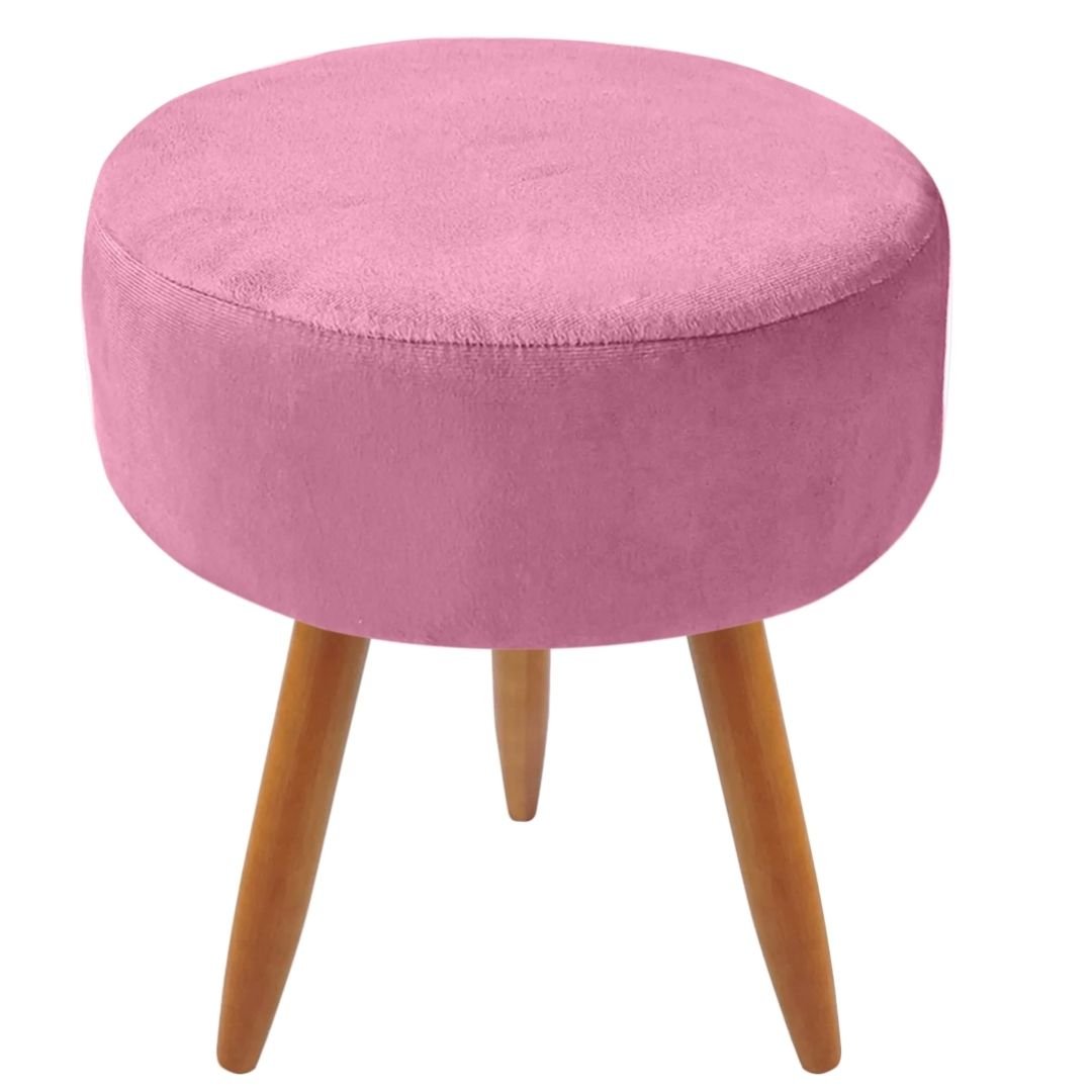 Puff decorativo redondo com pés palito-suede rosa | MadeiraMadeira