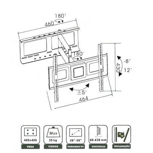 Kit Suporte Articulado Clássico para TV LED/Plasma/LCD - 26" a 50 ...