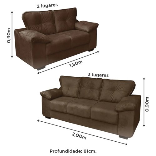 Conjunto de Sofá 2 e 3 Lugares Mamflex 1025 Londrina em Veludo - Veludo Tabaco | MadeiraMadeira