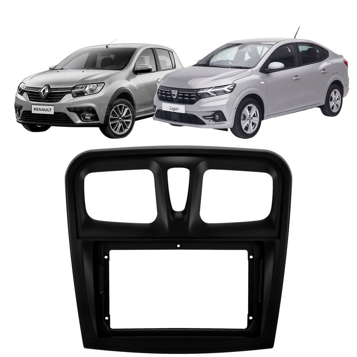 Moldura Painel Central Multimidia 9 Polegadas Sandero e Logan 2015 À 2024 Preta Som | MadeiraMadeira