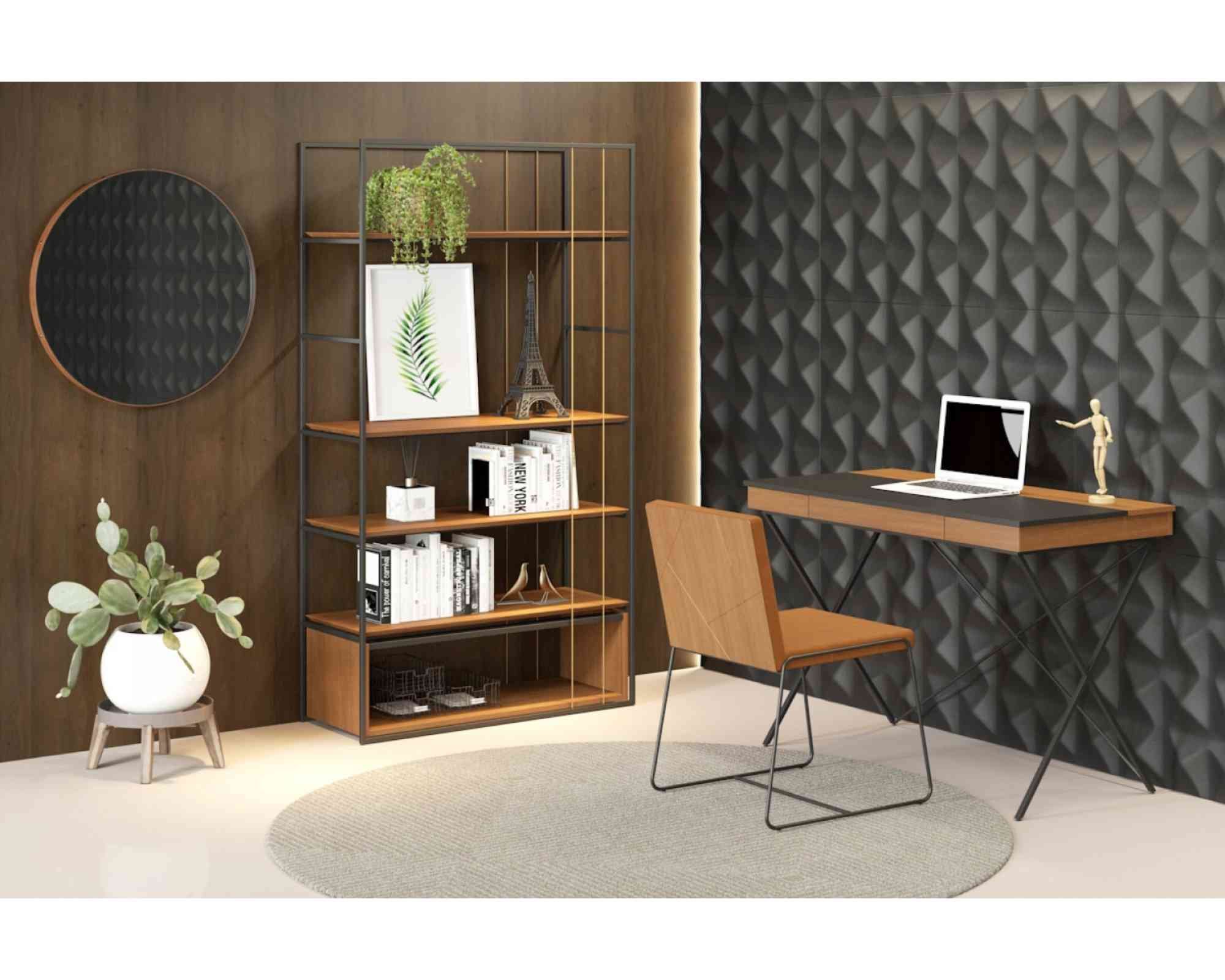 Estante Columbia Avelã/ Metal Preto Rudnick 1154181221 | MadeiraMadeira