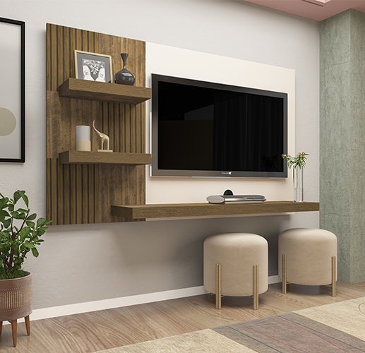 Painel Chess Cor Pinho Ripado C/off White | MadeiraMadeira